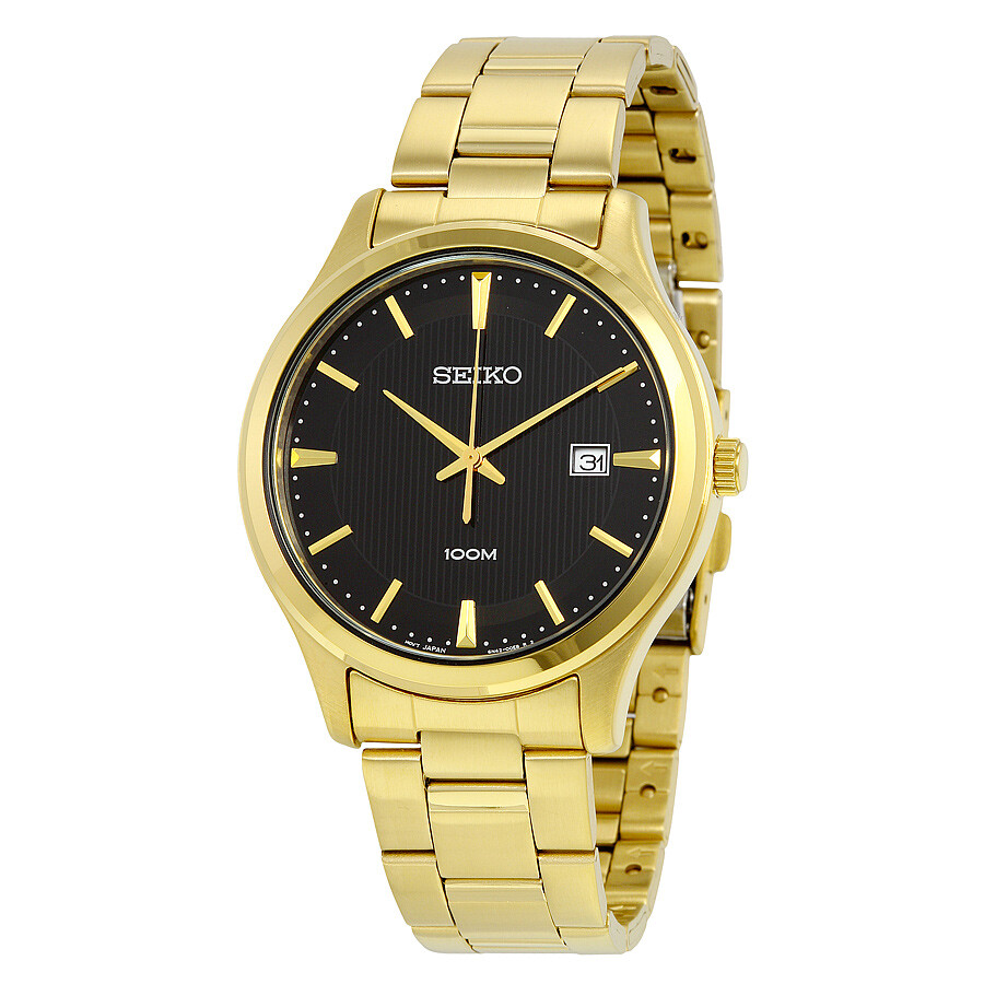 Seiko Black Dial Yellow Gold plated Men s Watch SUR088 029665177353 