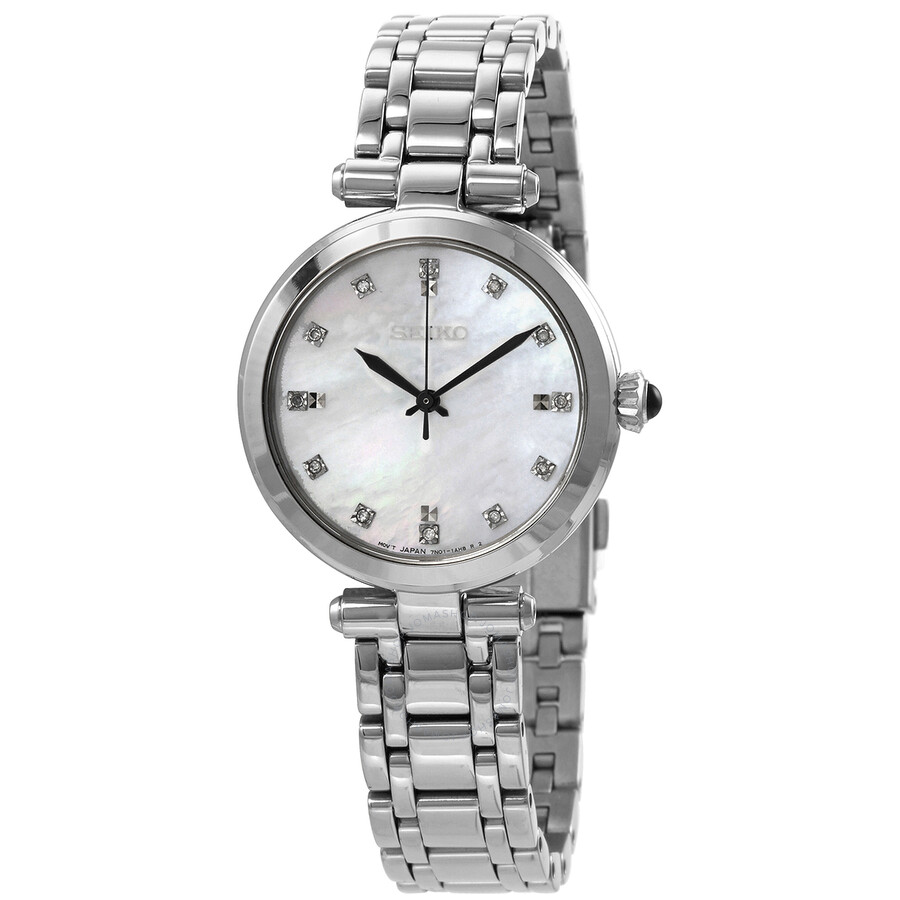 Seiko Diamond Quartz White Mother Of Pearl Dial Ladies Watch Srz529