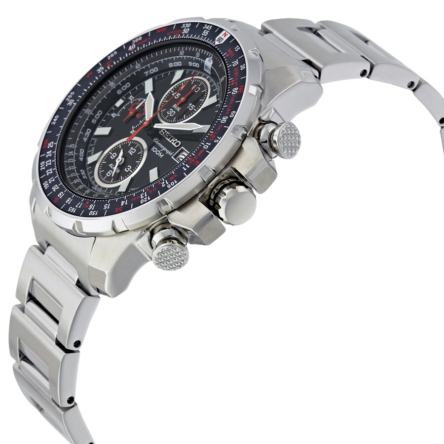 Seiko Flight Computer Chronograph Black Dial Stainless Steel Men's ...