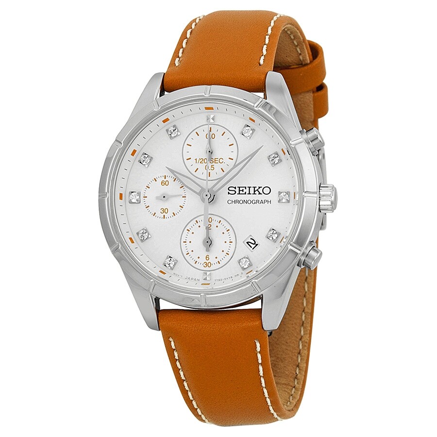 Seiko Silver Dial Stainless Steel Tan Leather Ladies Watch SNDX45 ...