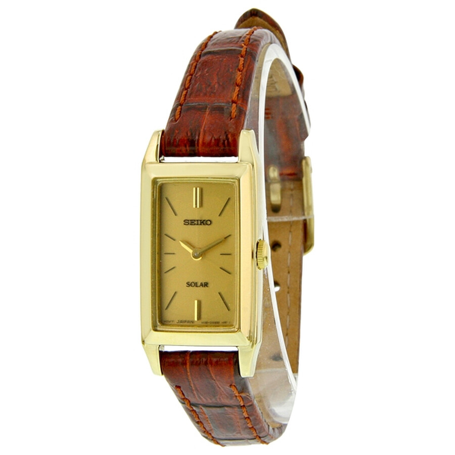 Seiko Solar Champagne Dial Brown Leather Strap Solar Ladies Watch SUP046 - Solar - Seiko ...