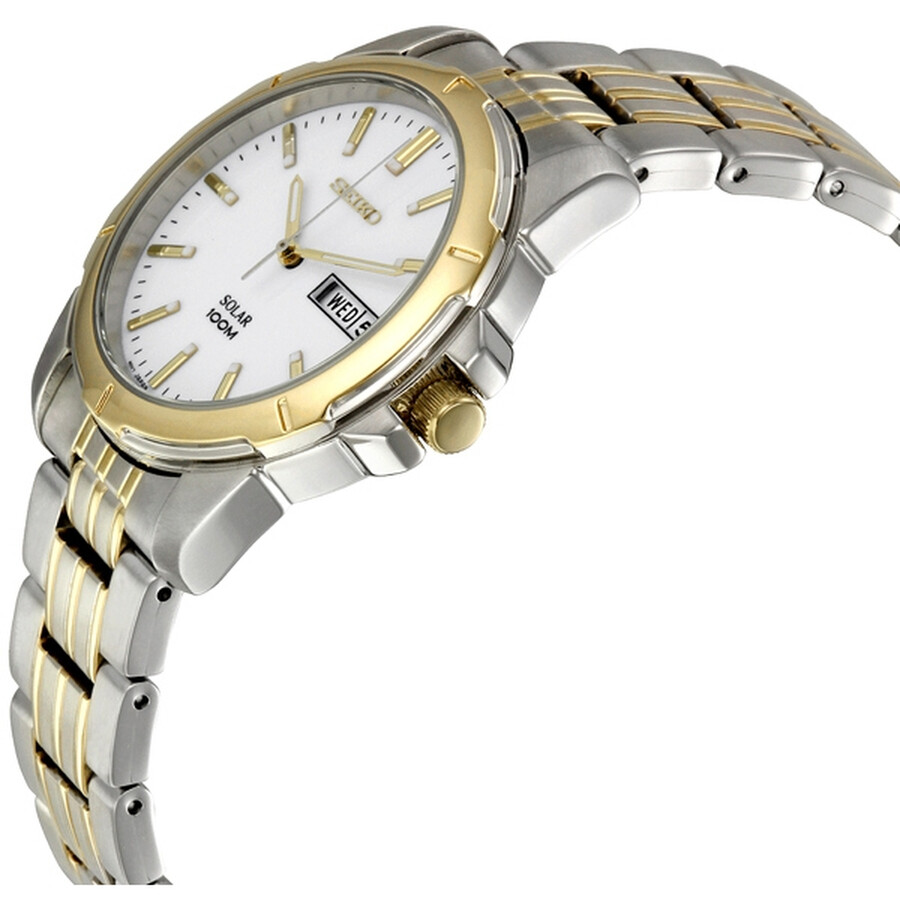 Seiko Solar Two-tone Stainless Steel White Dial Men's Watch SNE094 ...