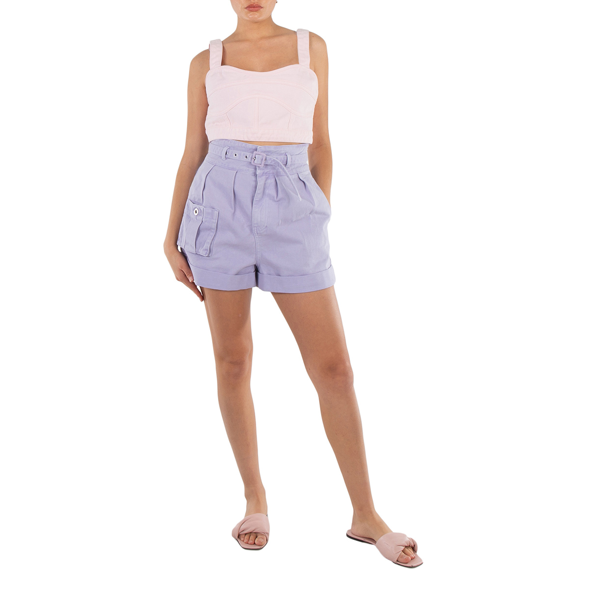 Self Portrait Ladies Pink Denim Cropped Top, Brand Size 10 PF22-802B ...