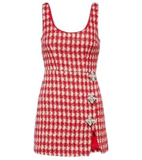 Self Portrait Ladies Red Check Boucle Mini Dress, Brand Size 4 SC23 ...