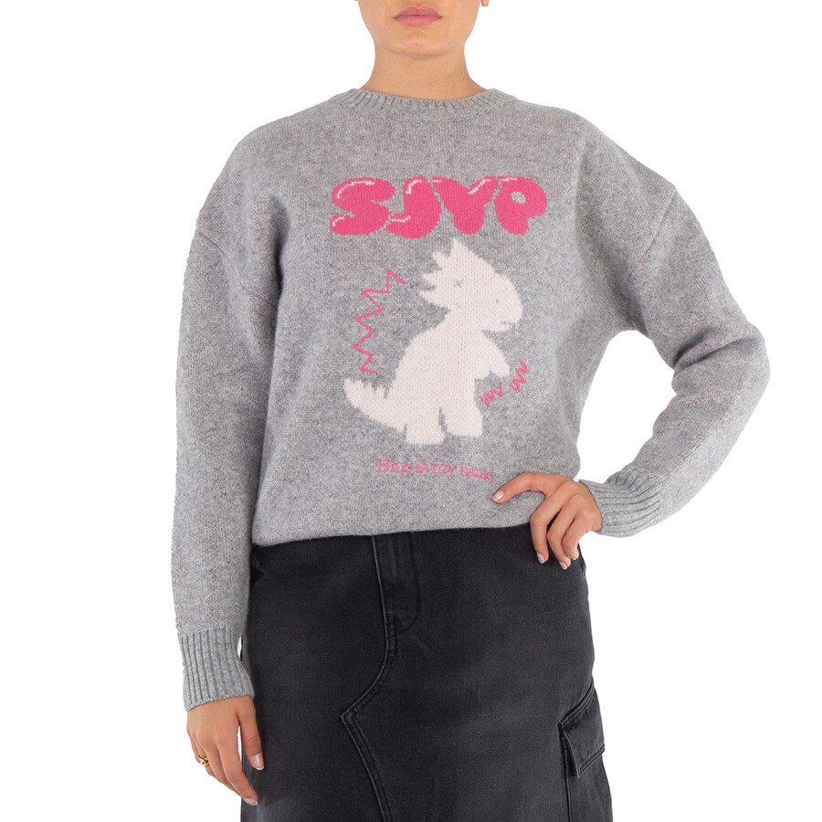 Sjyp Ladies Grey Jacquard Dino Knit Pullover, Size Small PW2D9KTO0060 ...
