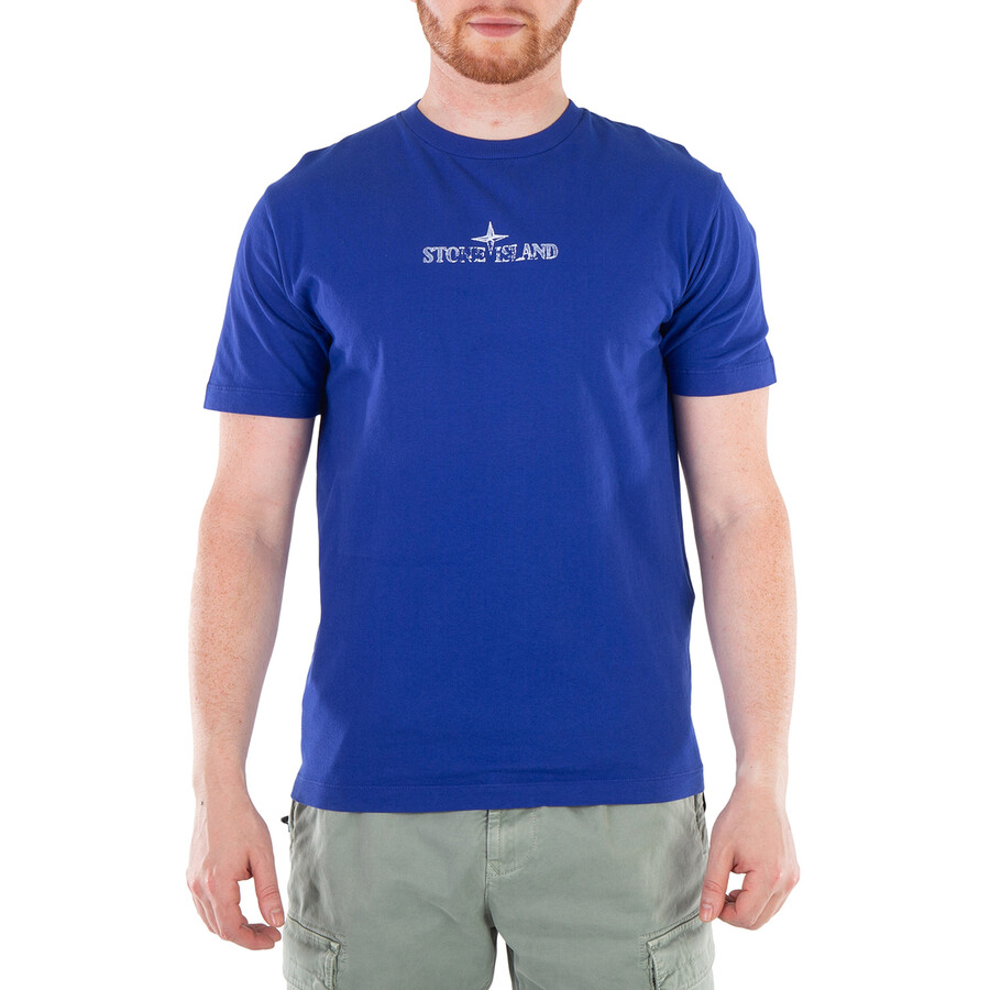 Stone Island Men's Bright Blue Logo-Print Cotton T-Shirt, Size Medium ...