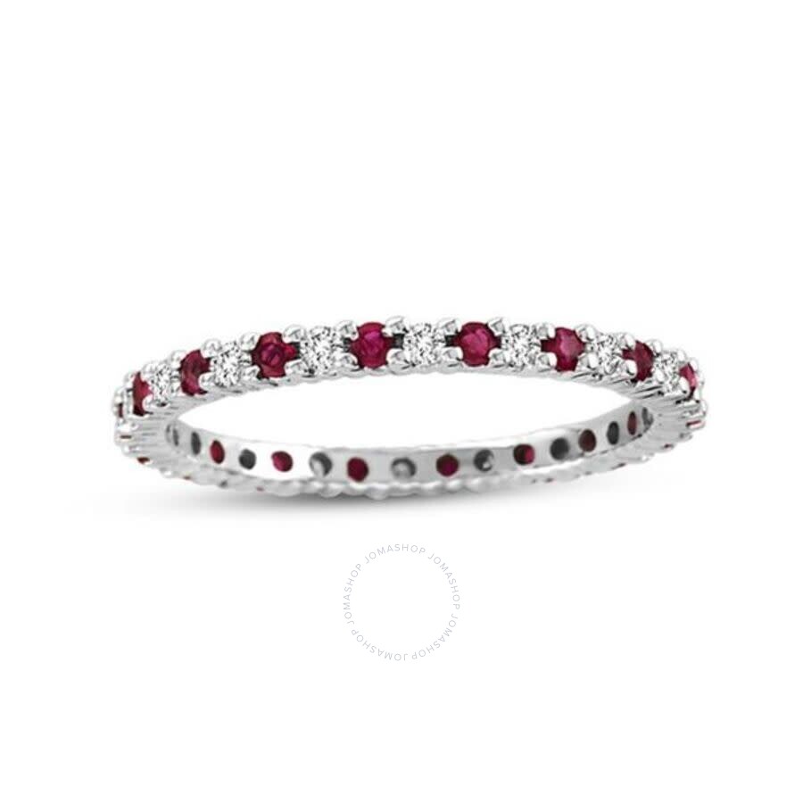 Suzy Levian 14K White Gold Diamond and Ruby Eternity Band Ring LC ...