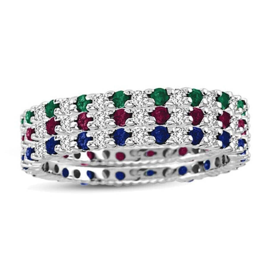 Suzy Levian 14K White Gold Diamond Sapphire Ruby Emerald 3-piece ...