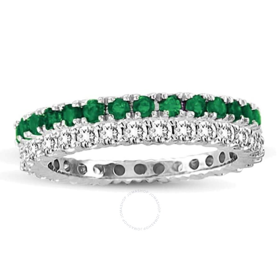 Suzy Levian 14k White Gold Emerald Diamond 2-piece Set Eternity Band ...