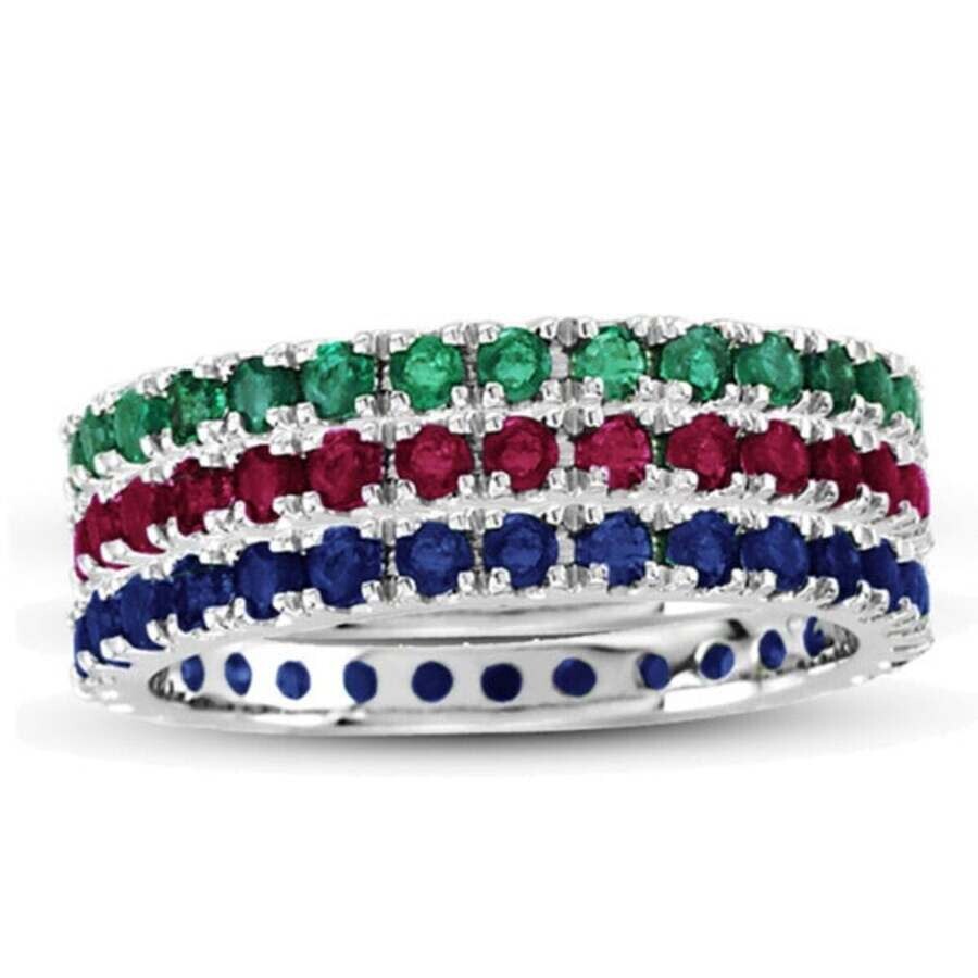 Suzy Levian 14K White Gold Emerald Ruby Sapphire Eternity Band Ring ...