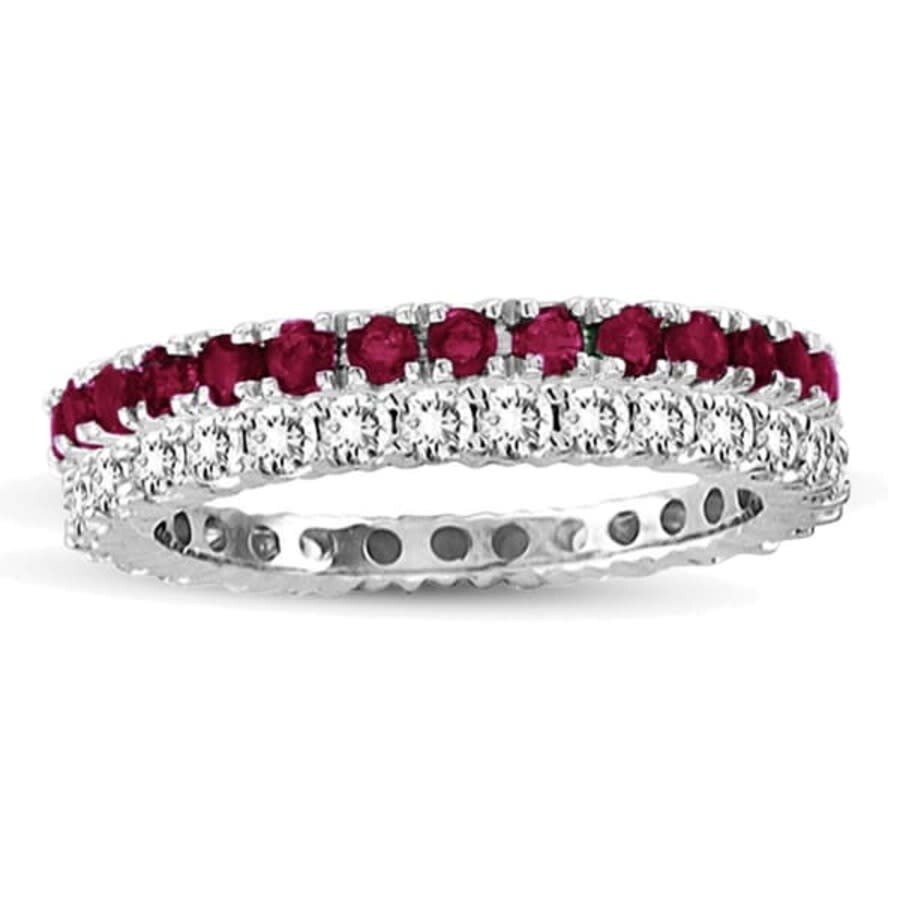 Suzy Levian 14k White Gold Ruby Diamond 2-piece Eternity Band Ring Set ...