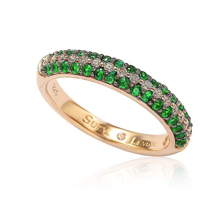 Suzy Levian Micro-Pave Green Cubic Zirconia in Rose Sterling Silver ...