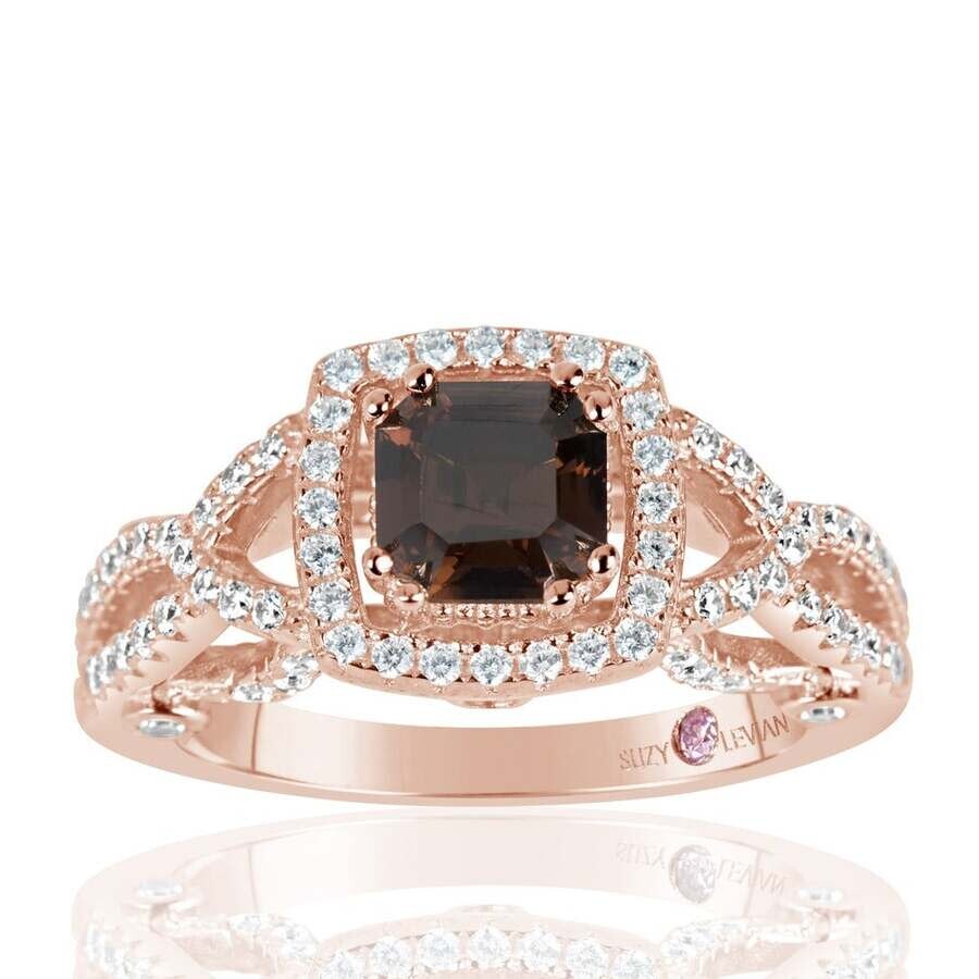 Suzy Levian Rose Sterling Silver Asscher Cut Brown and White Cubic ...