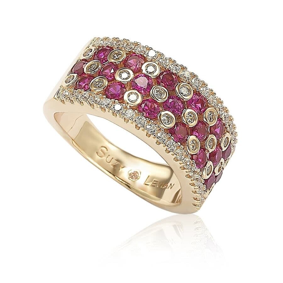 Suzy Levian Rose Sterling Silver Ruby and White Cubic Zirconia Ring ...