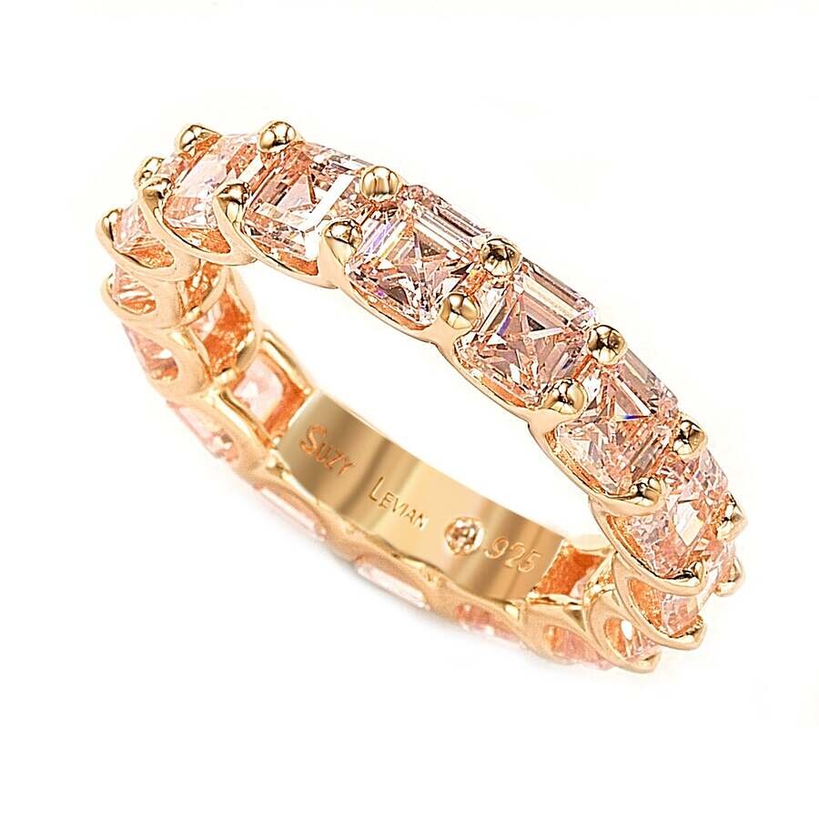 Suzy Levian Rosed Sterling Silver Pink Cubic Zirconia Asscher Cut ...