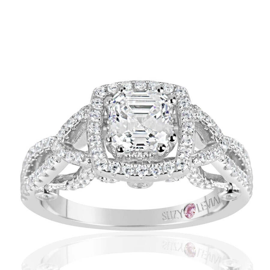 Suzy Levian Sterling Silver Asscher Cut White Cubic Zirconia Engagement ...