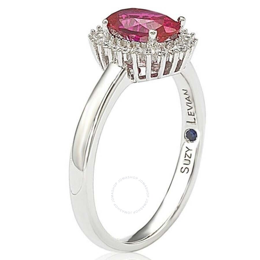 Suzy Levian Sterling Silver Created Ruby Cubic Zirconia Halo Ring ...