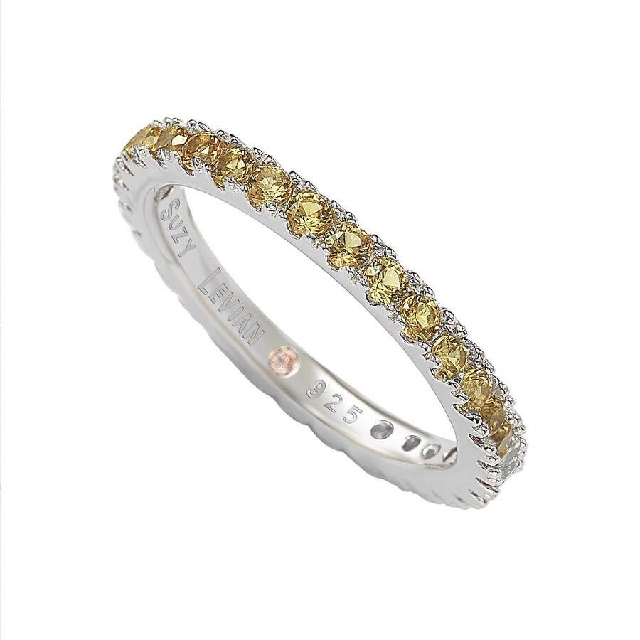 Suzy Levian Sterling Silver Thin Yellow Cubic Zirconia Eternity Band ...