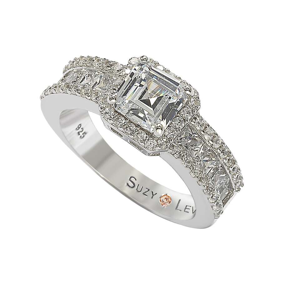 Suzy Levian Sterling Silver White Cubic Zirconia Engagement Ring ...