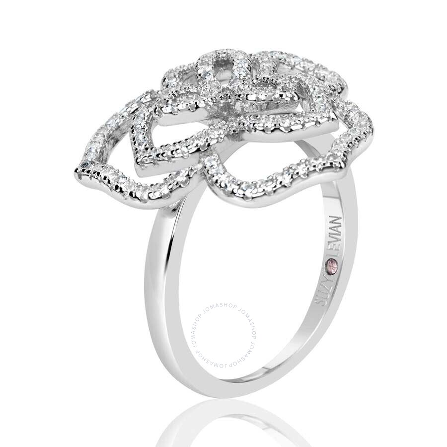 Suzy Levian Sterling Silver White Cubic Zirconia Wild Flower Ring ANSR37471A-7.5 - Jewelry ...