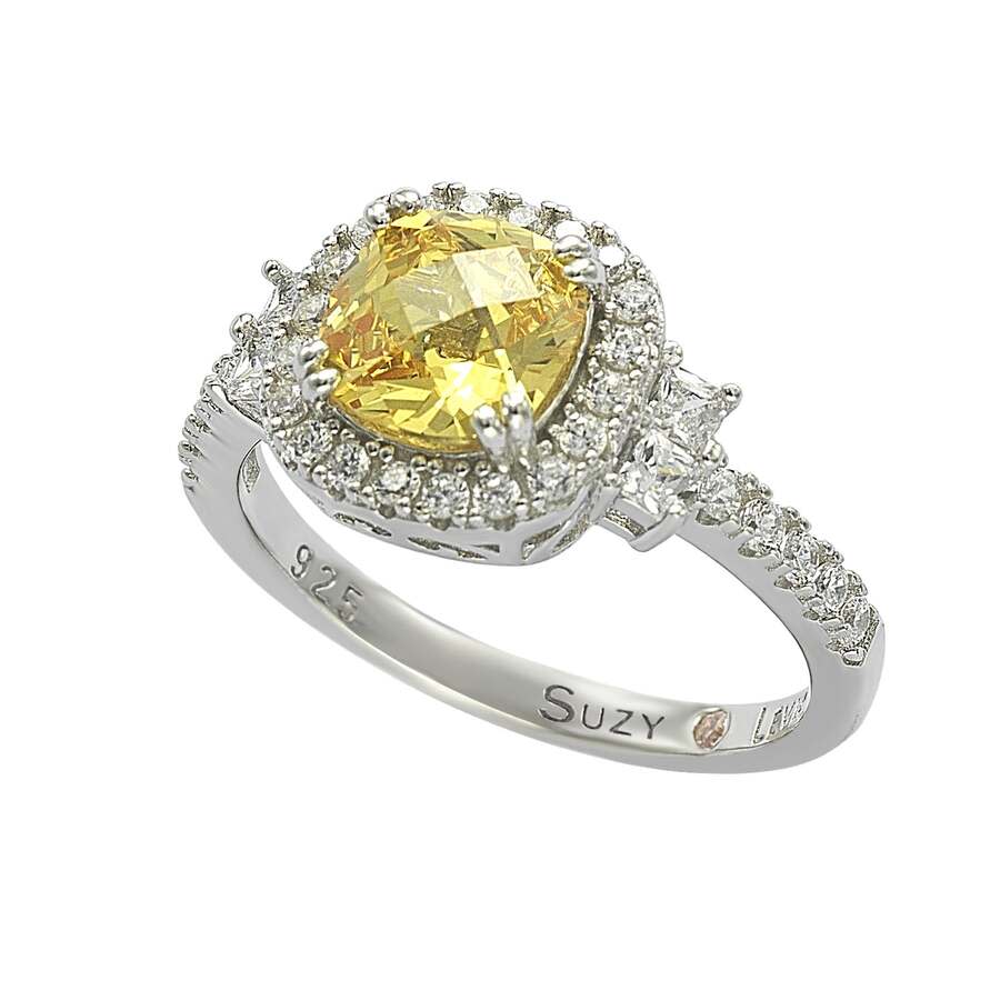 Suzy Levian Sterling Silver Yellow & White Cubic Zirconia Engagement ...