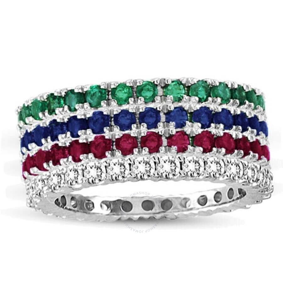 Suzy Levian White Gold Ruby Emerald Diamond Sapphire 4-Piece Eternity ...