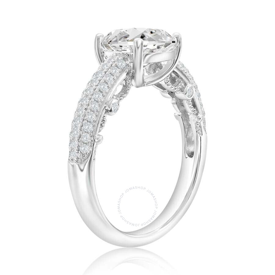 Suzy Levian White Sterling Silver Cushion Cut White Cubic Zirconia Pave ...