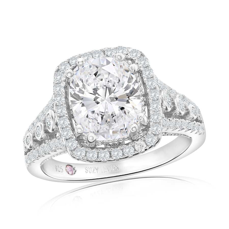 Suzy Levian White Sterling Silver White Cubic Zirconia Engagement Ring ...