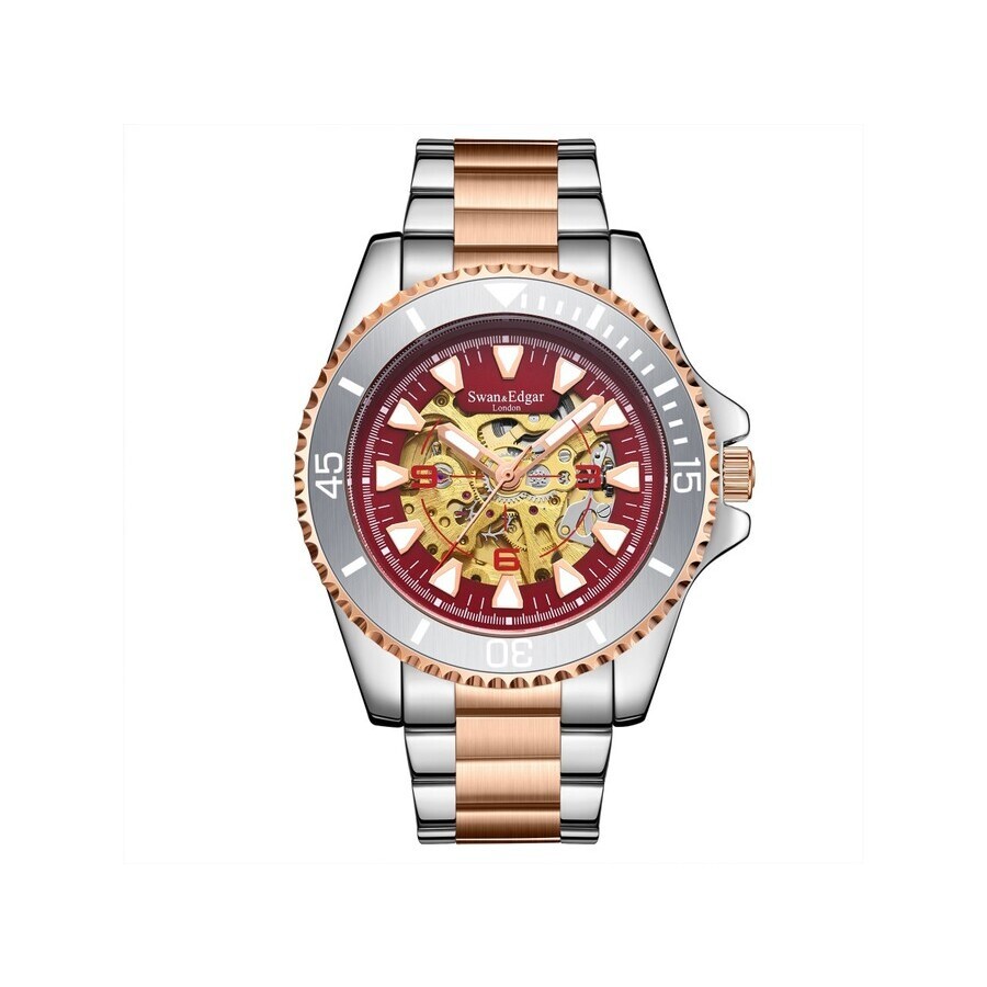 Swan & Edgar Contemporary Skeleton Automatic Red Dial Men's Watch ...