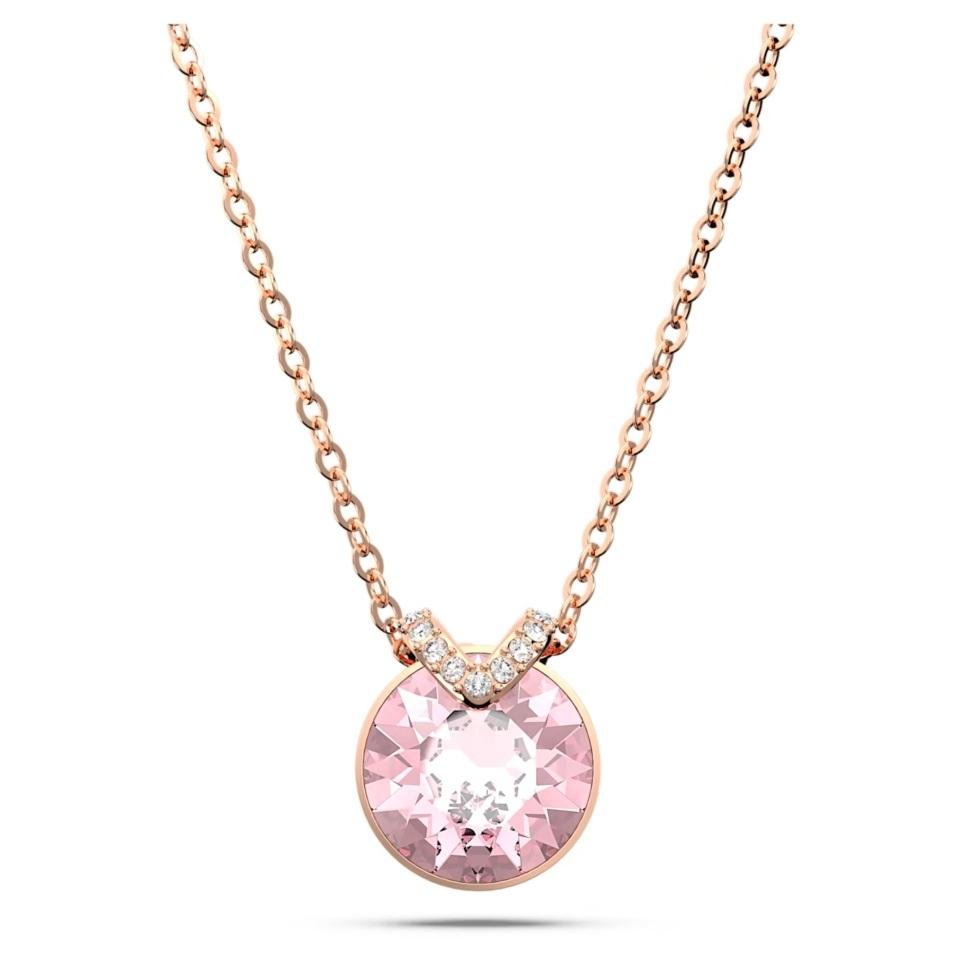 Swarovski Bella Pink Rose Gold-Tone Plated Round Cut V Pendant Necklace ...