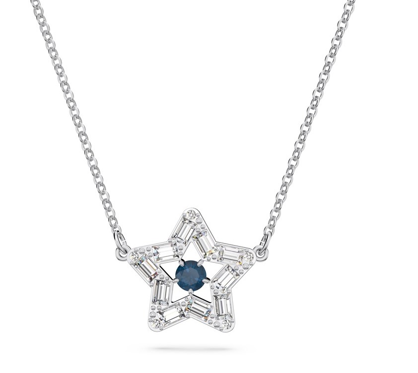 Swarovski Ladies Stella Blue Rhodium Plated Star Pendant Necklace ...