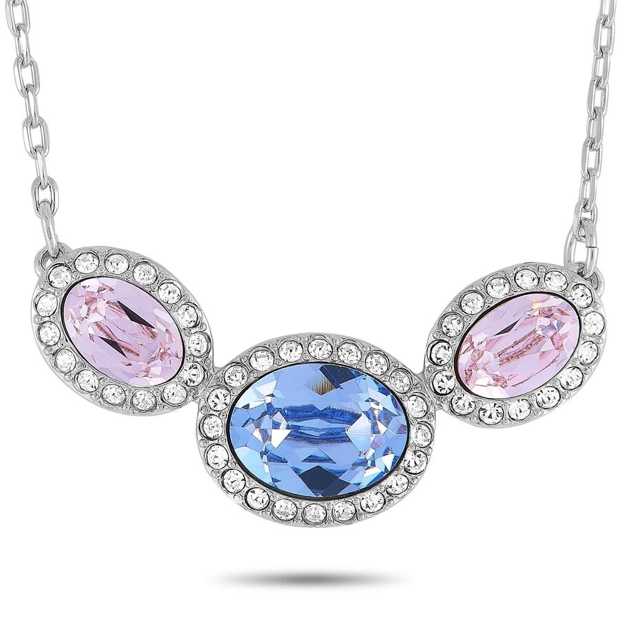 Swarovski Rhodium Plated Steel Christie Oval Crystal Pendant Necklace ...