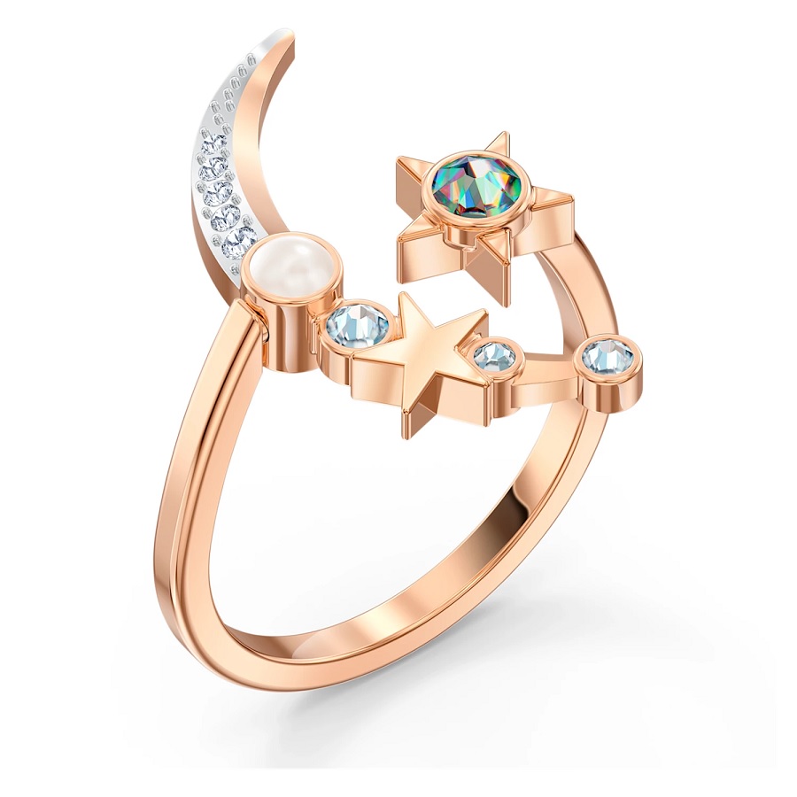 Swarovski Starry Night Rose,gold Tone Plated Moon And Star Open Ring ...