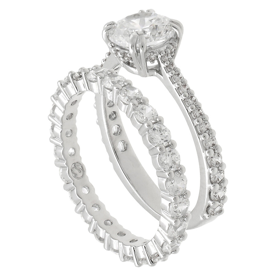 Swarovski Stilla Rhodium Plated Ring Set (2), Size 58 (US 8) 5649213 ...