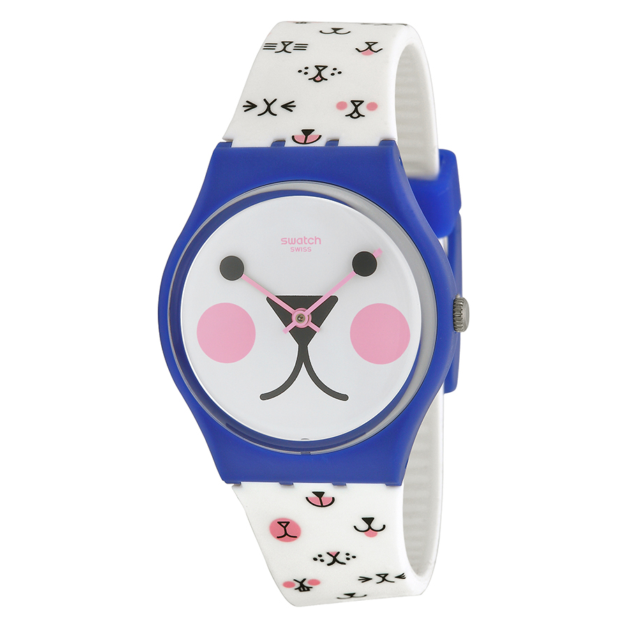 Swatch Cattitude White (Kitty Face) Dial White Silicone Ladies Watch ...