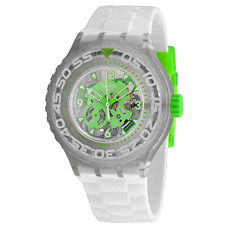 Swatch Chlorofish Green Skeleton Dial White Silicone Men's Watch ...