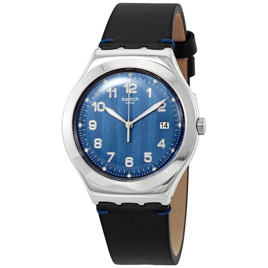 Swatch Cotes Blue Blue Dial Black Leather Men's Watch YWS438 ...