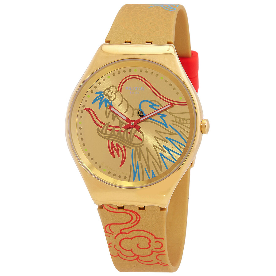 Swatch Dragon In Gold Quartz Gold Dial Unisex Watch SYXZ104 - Watches ...