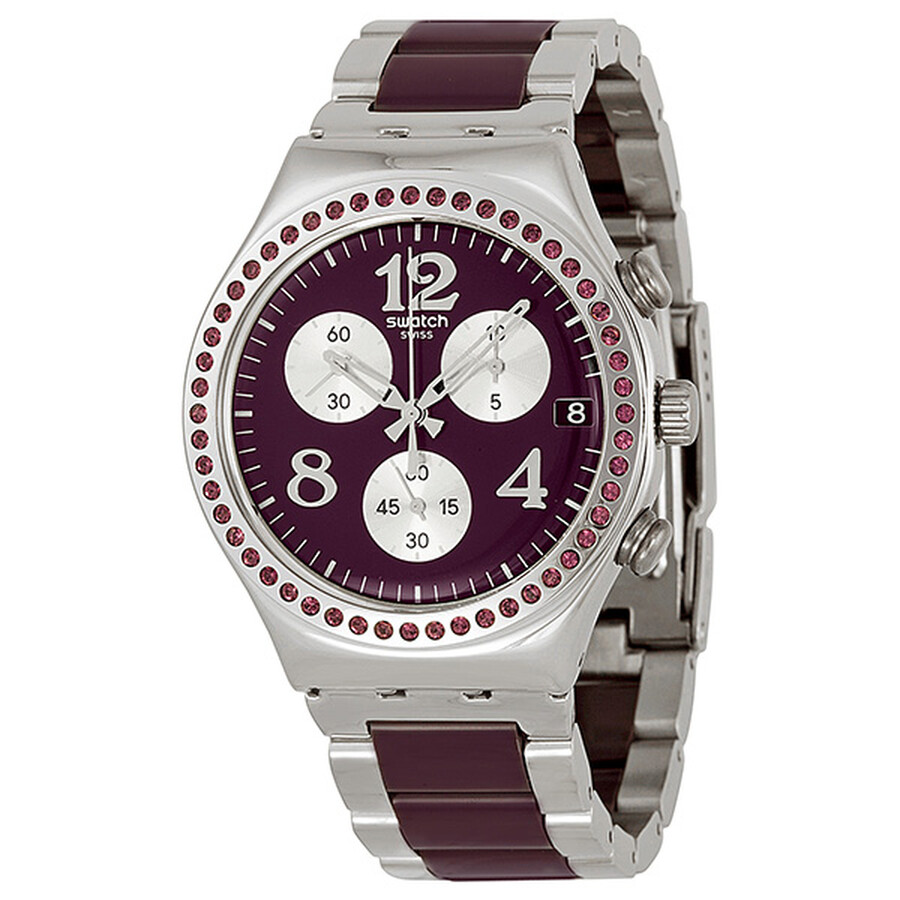 Swatch Irony Secret Through Aubergine Chronogaph Ladies Watch YCS573G ...