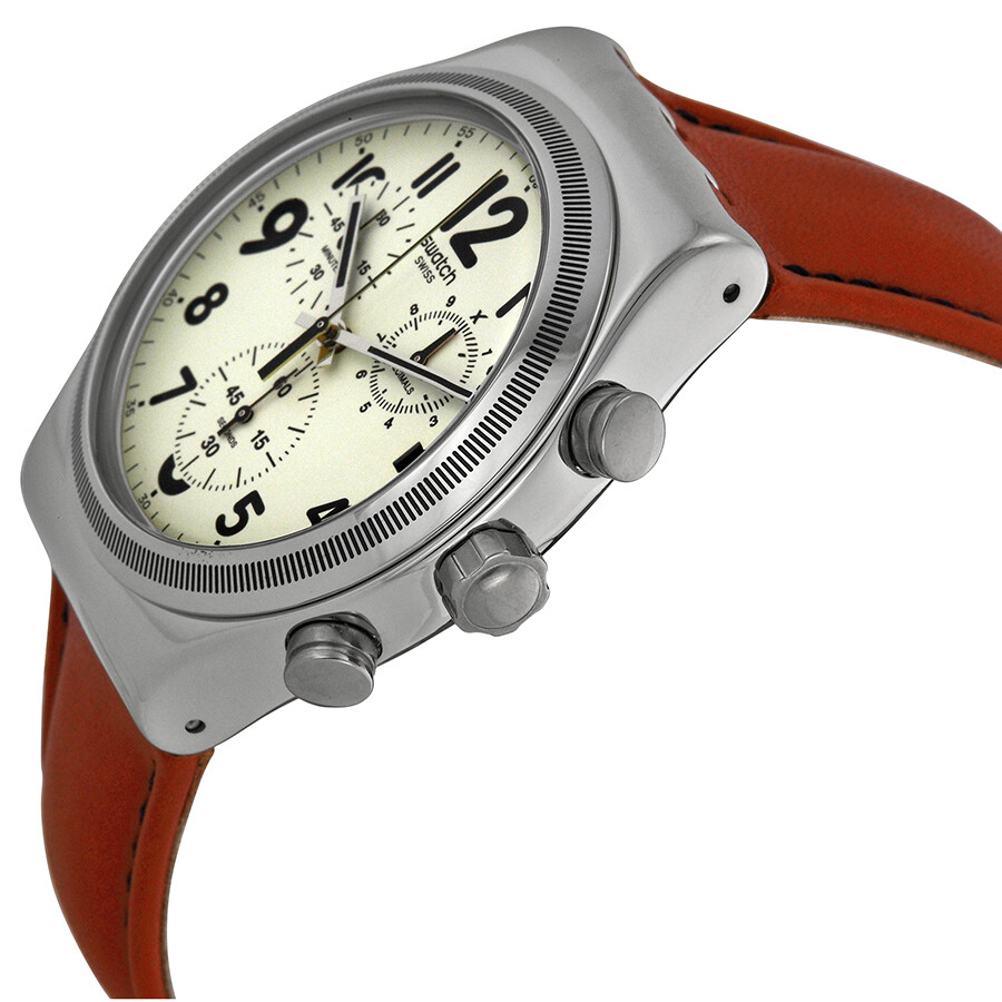Swatch Leblon Chronograph Beige Dial Brown Leather Men's Watch YVS408 - Irony - Swatch - Watches ...
