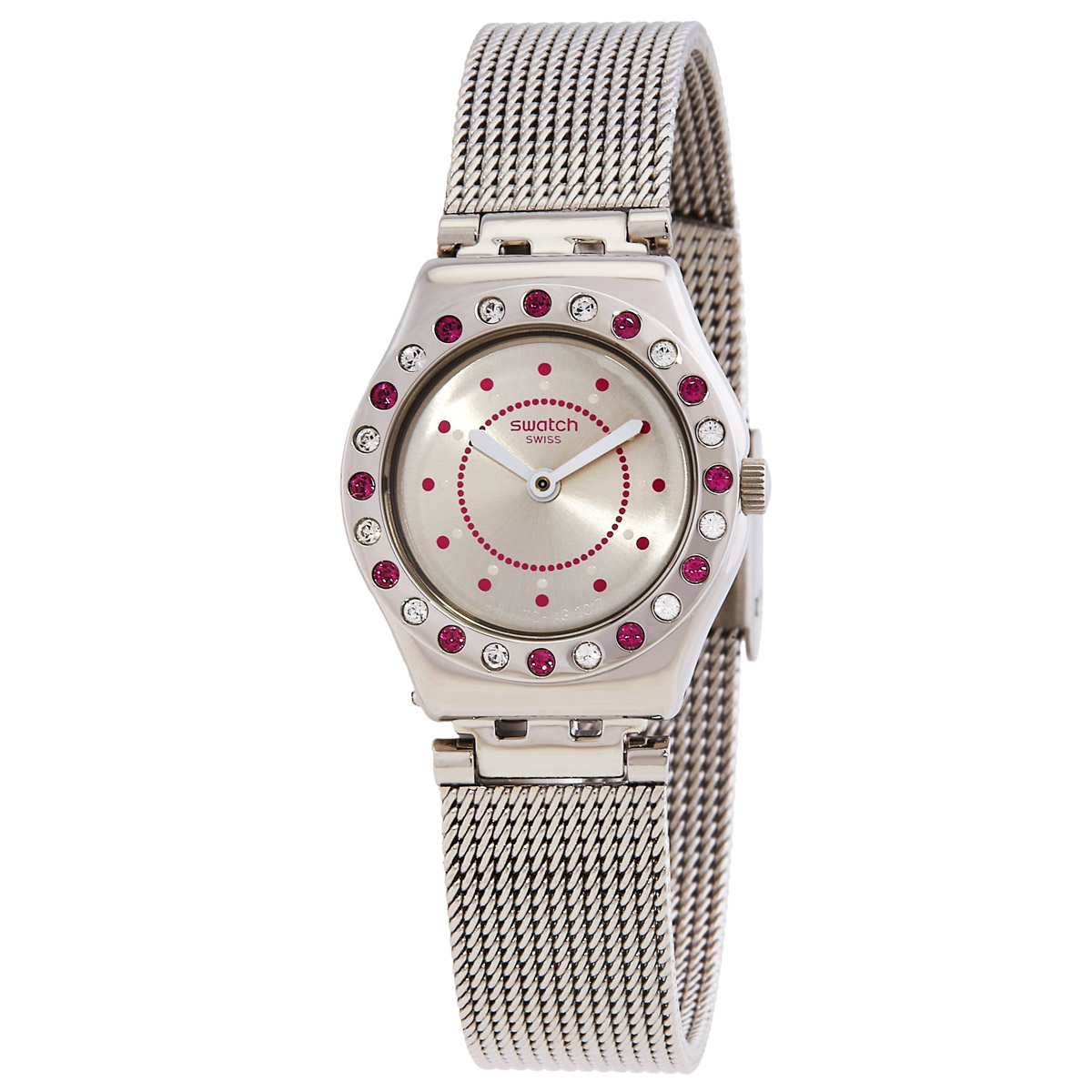 Swatch Meche Rose Quartz Crystal Silver Dial Ladies Watch YSS319M ...