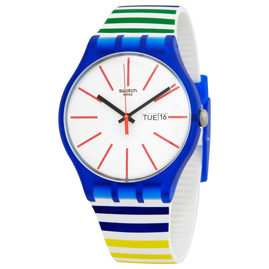 Swatch Monthly Drops Home Stripe Home Quartz White Dial Watch SUON715 ...