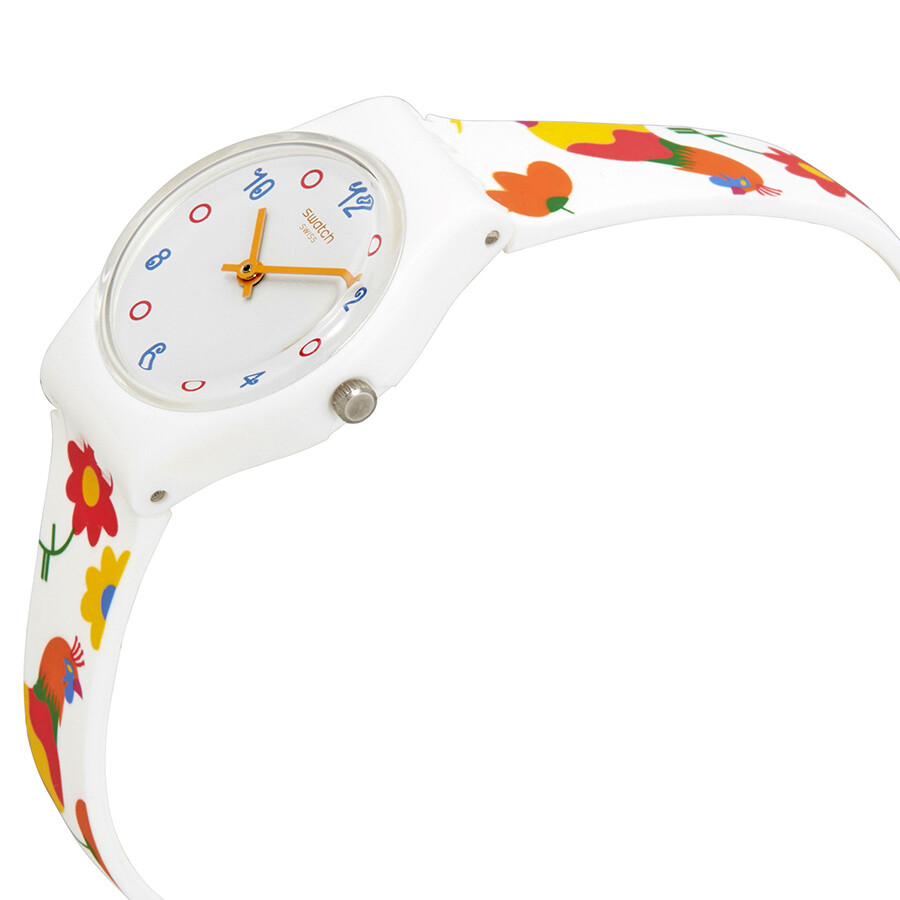 Swatch Polletto White Dial Multi-Colored Print Ladies Watch LW154 ...