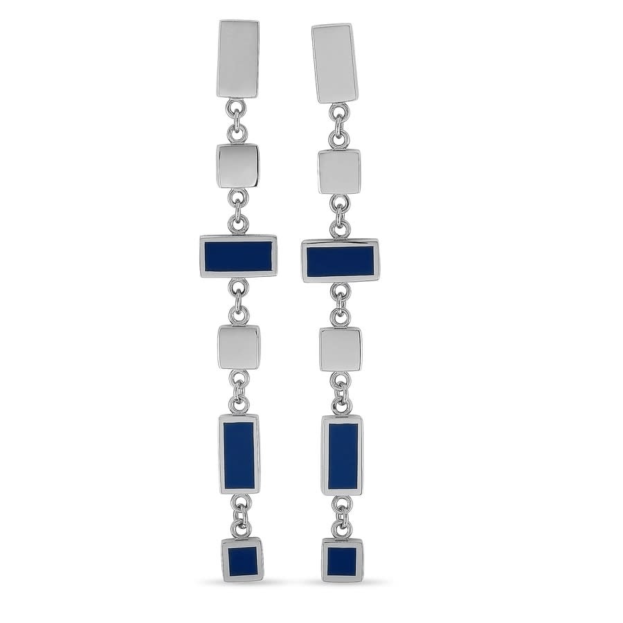 Swatch Quadrilita Stainless Steel and Blue Resin Push Back Earrings ...