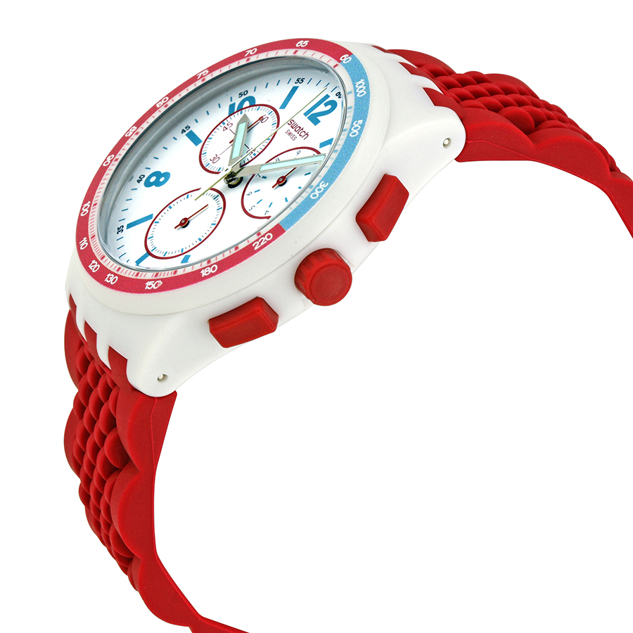 Swatch Red Track Chronograph White Dial Pepsi Bezel Men's Watch SUSM403 ...