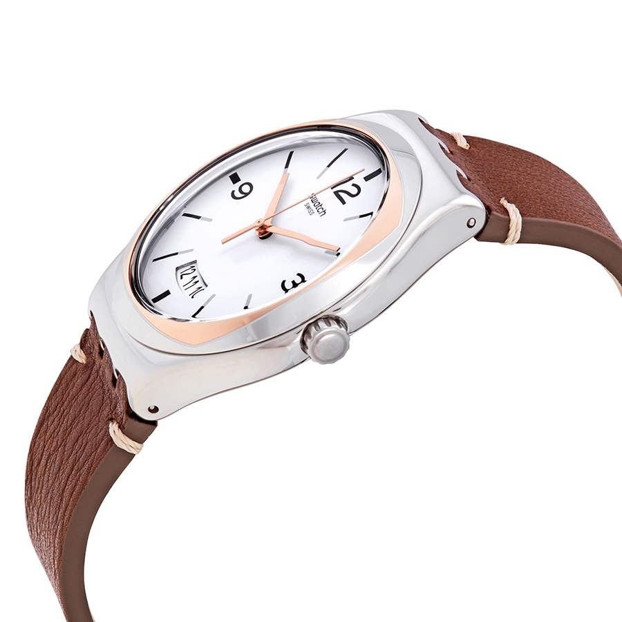 Swatch TV Show White Dial Men's Leather Watch YWS443 - Irony - Swatch ...