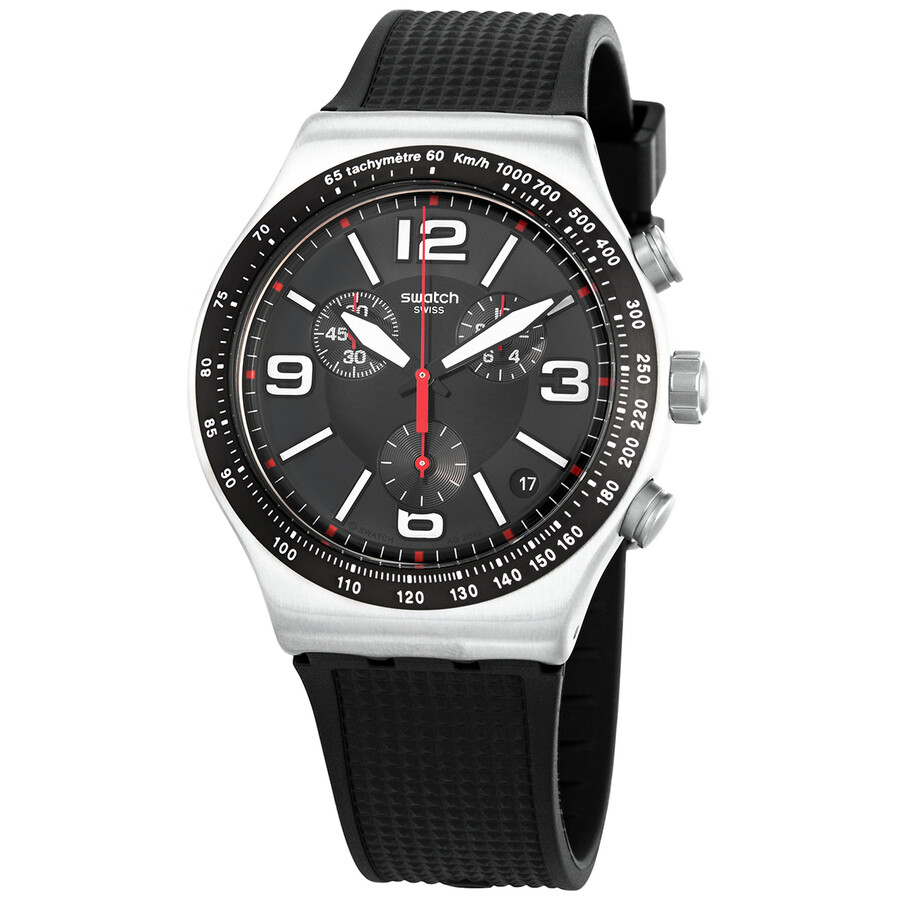 Swatch Very Dark Grid Chronograph Quartz Black Dial Men's Watch YVS461 ...