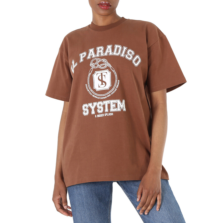 System Ladies Brown Letter Print T-Shirt, Brand Size 36 (US Size 4 ...