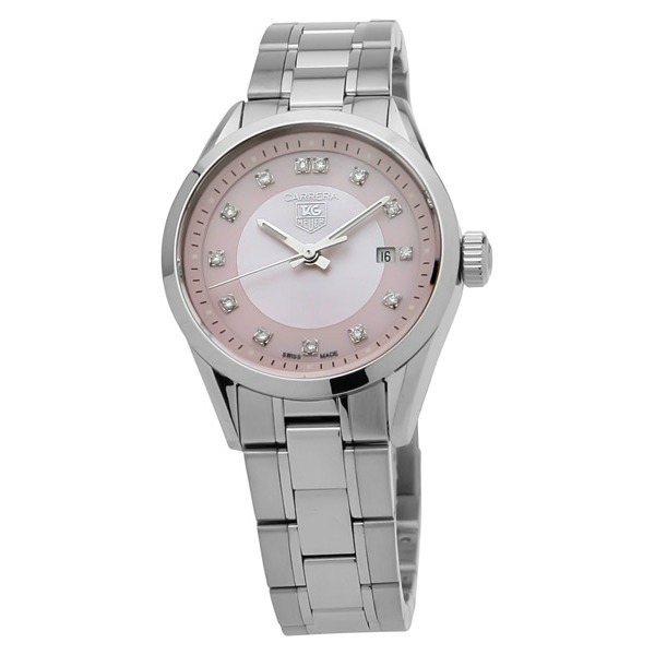 Tag Heuer Carrera Pink Mother of Pearl Diamond Dial Ladies Watch WV1417 ...