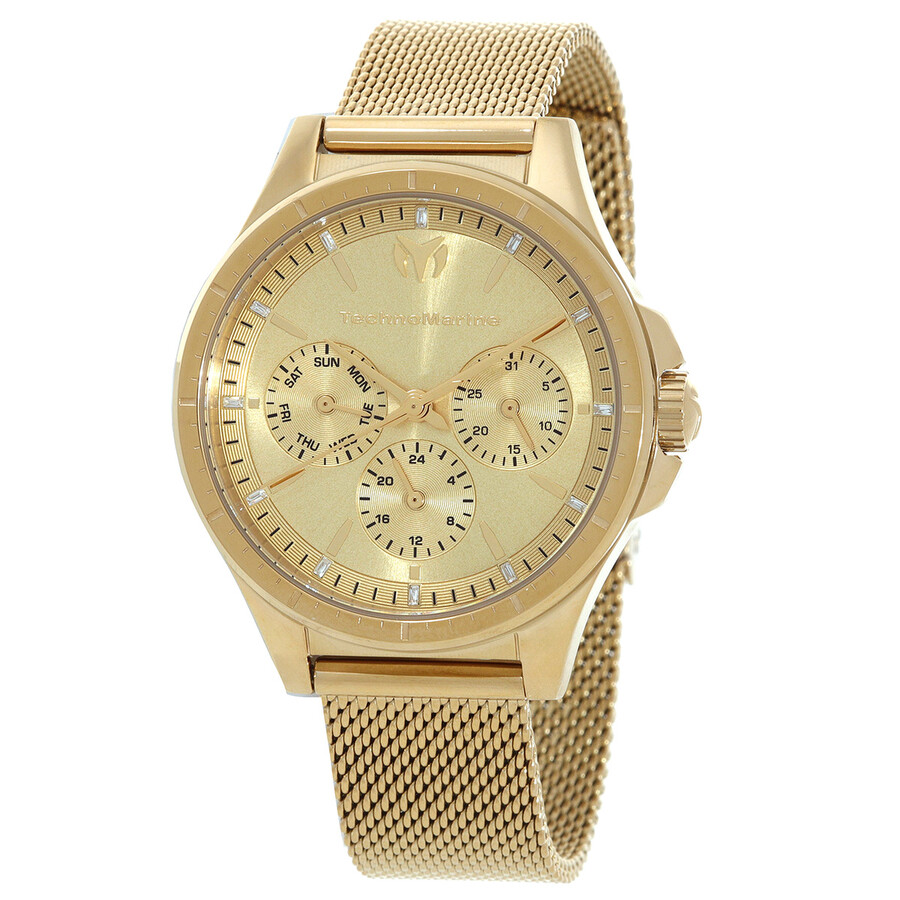 Technomarine MoonSun Date-Day Quartz Gold Dial Ladies Watch TM-822053 ...